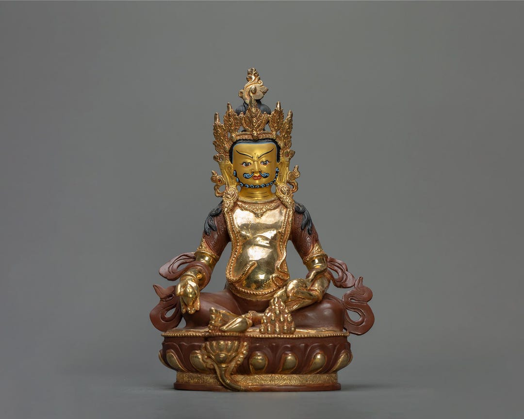 Exquisitely Crafted Half Gold Dzambala Statue I Deity of Wealth and ...