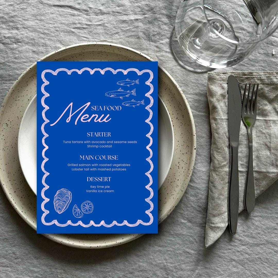 Seafood Menu Card Modern Menu Card Editable Menu Cards Canva Template ...
