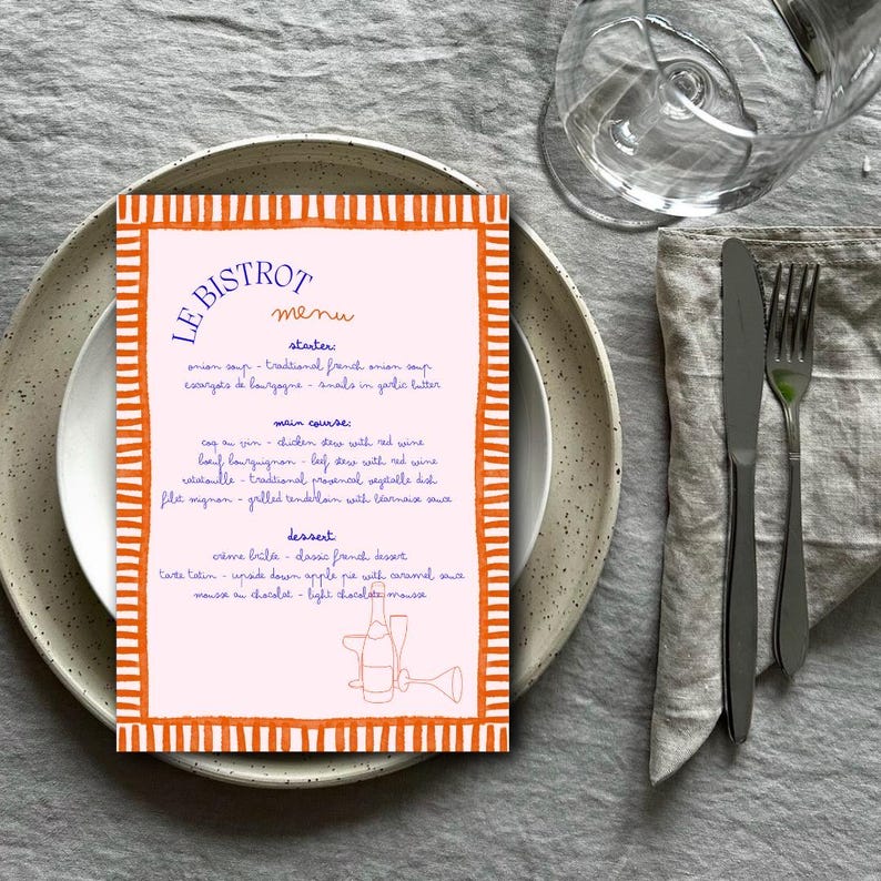 Le Bistrot Menu Card - French Menu Card - Editable Menu Card - Canva ...