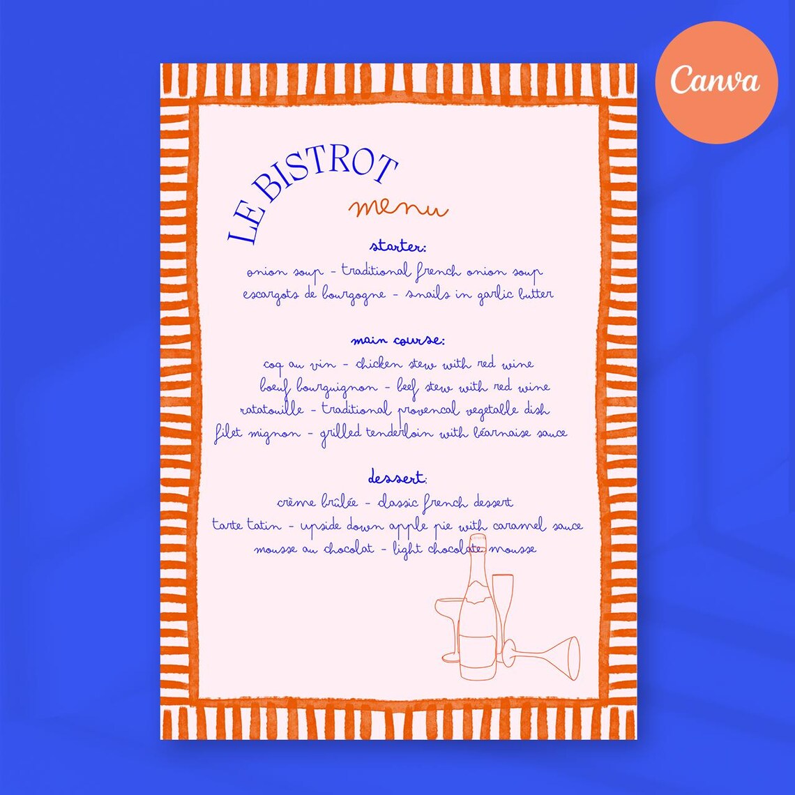 Le Bistrot Menu Card - French Menu Card - Editable Menu Card - Canva ...