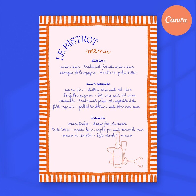 Le Bistrot Menu Card - French Menu Card - Editable Menu Card - Canva ...