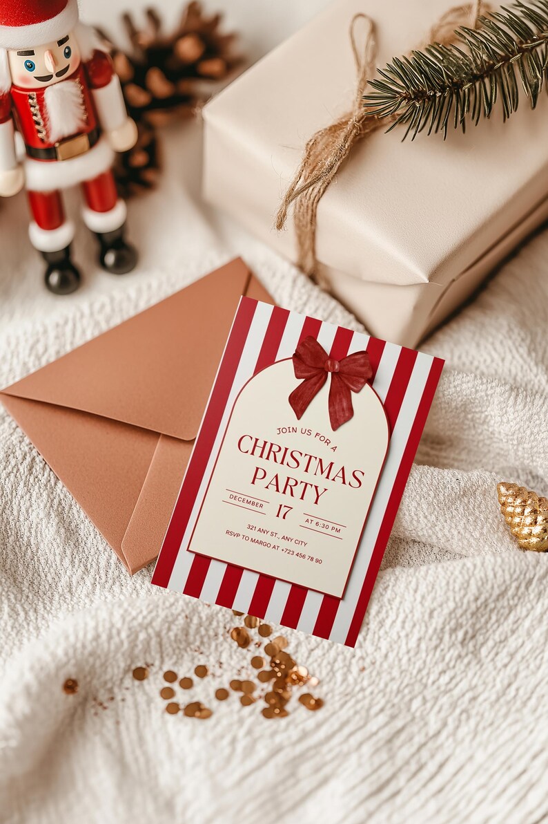 Christmas Bow Party Invitation - Etsy
