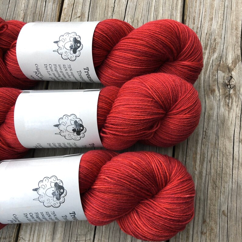 Hand Dyed Red Sock Yarn, Crimson Red Yarn, Ruby Daggers, Treasured Toes ...