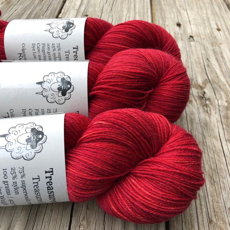 Hand Dyed Red Sock Yarn, Crimson Red Yarn, Ruby Daggers, Treasured Toes ...