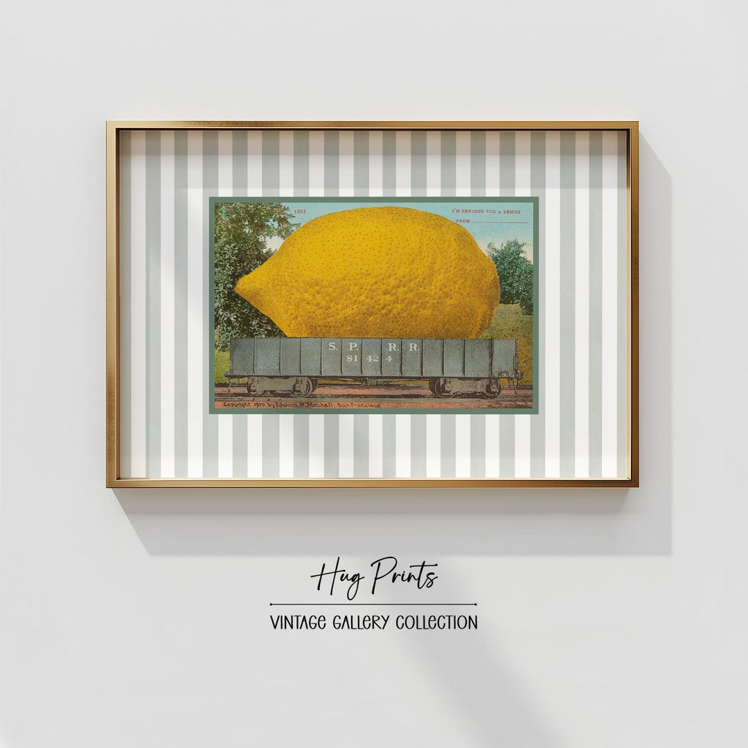 Vintage Lemon Train Art Print, Funny Retro Fruit Collage Poster ...