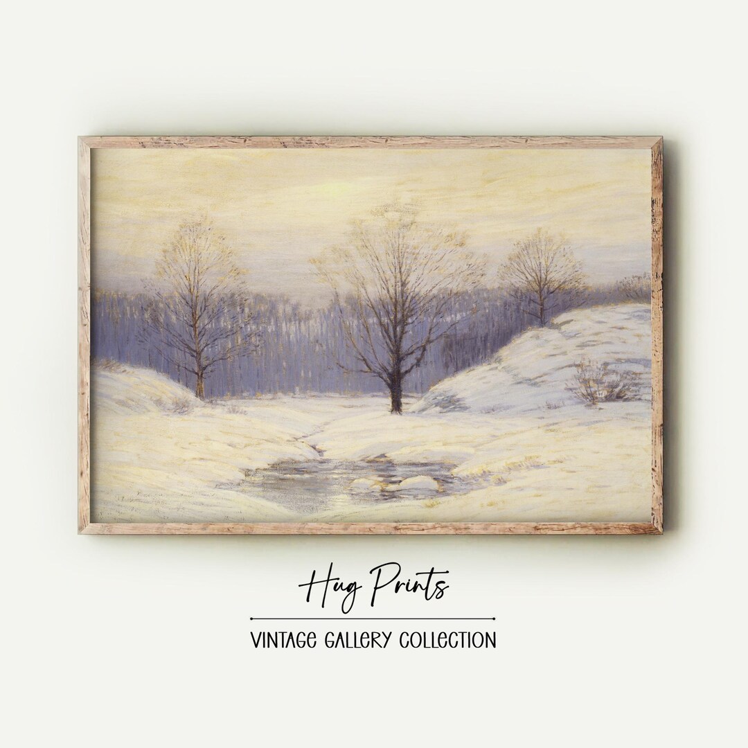 Muted Winter Printable Landscape, Snowy Pine Forest Digital Artwork ...