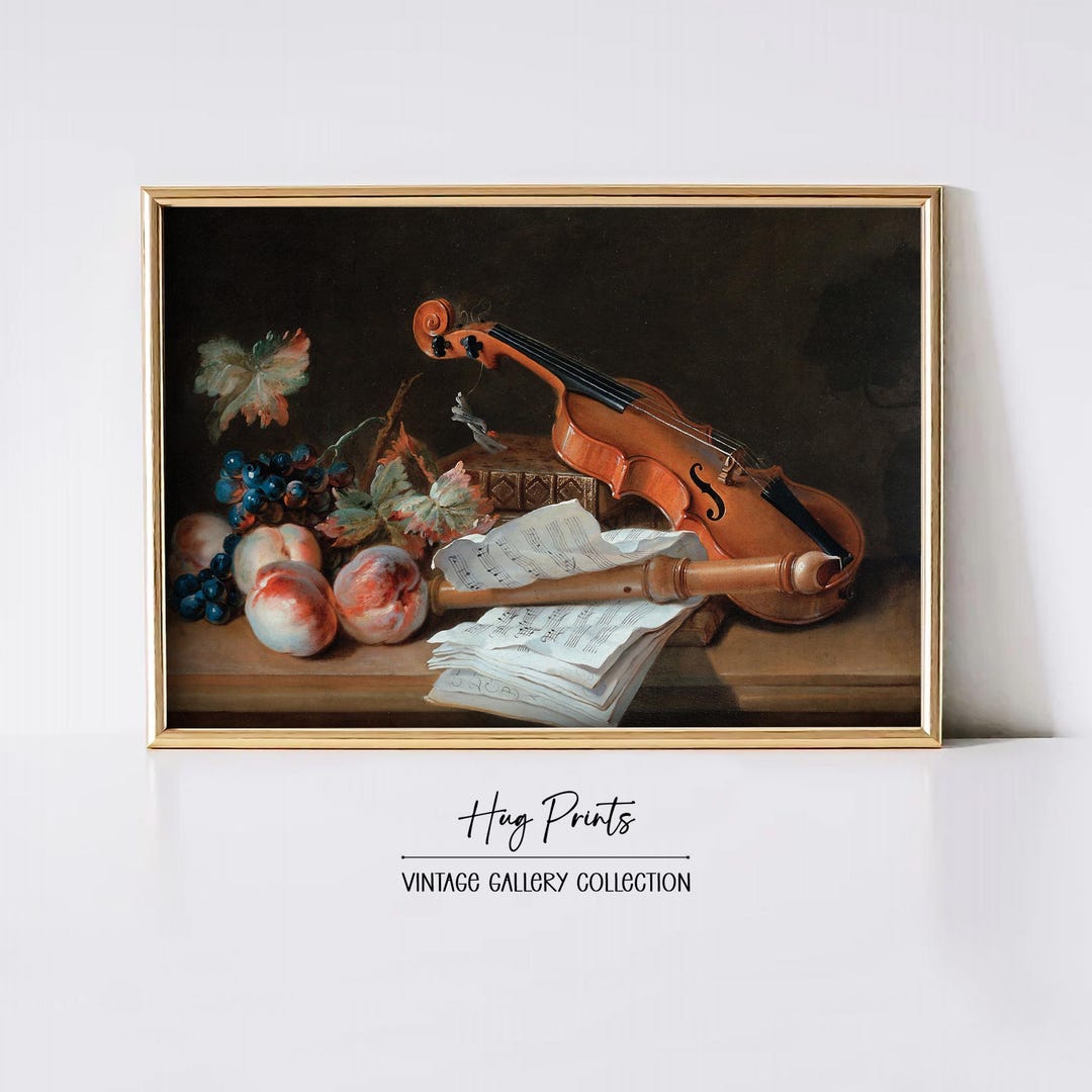 Violin and Fruit Still Life Print, Violin Vintage Moody Fine Art ...