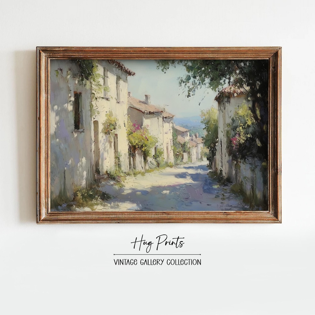 Small Town Spring Painting, Historic City Artwork, Romantic Street ...