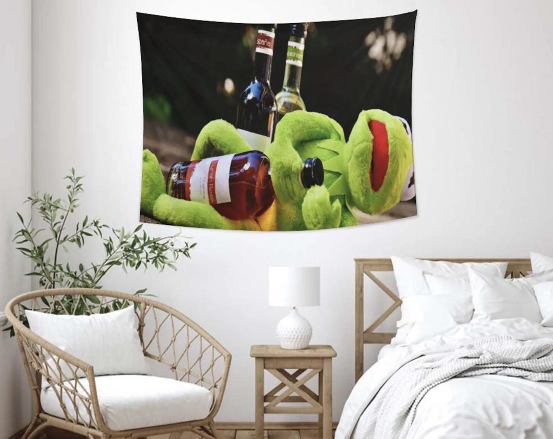 Flag Tapestry, Kermit the Frog Drunk Funny Wall Flag Gift for Him Her ...