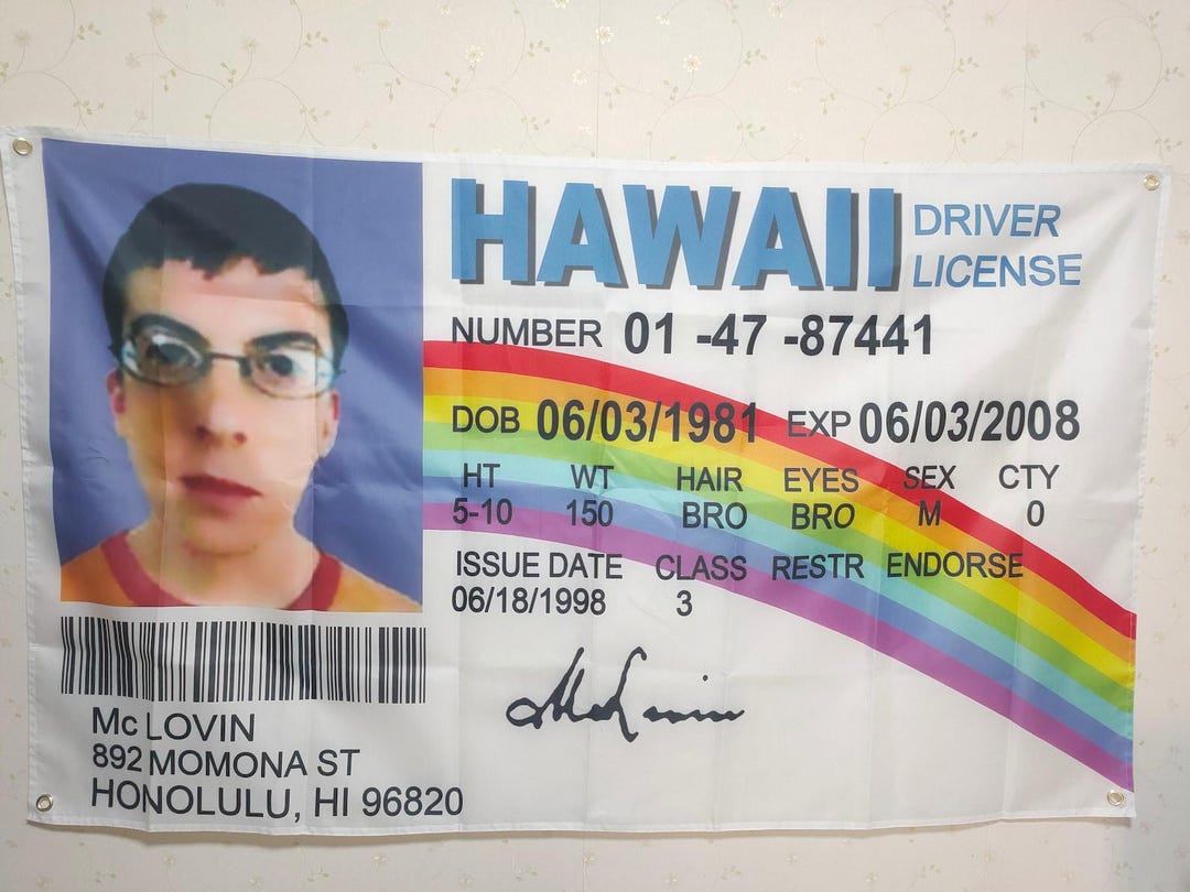 Mclovin Superbad ID Flag, Funny Wall Tapestry, Hawaii Tapestry, Dorm ...