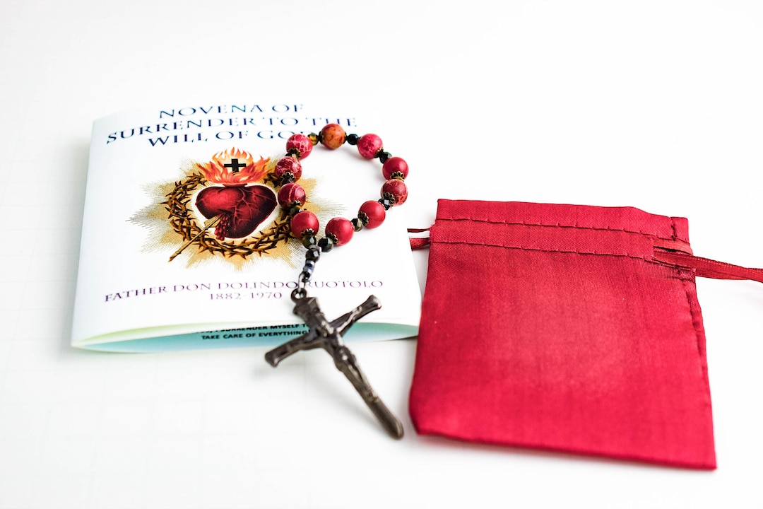 Surrender Novena Chaplet | Red Sea Sediment Beads, Gunmetal Crucifix - Etsy