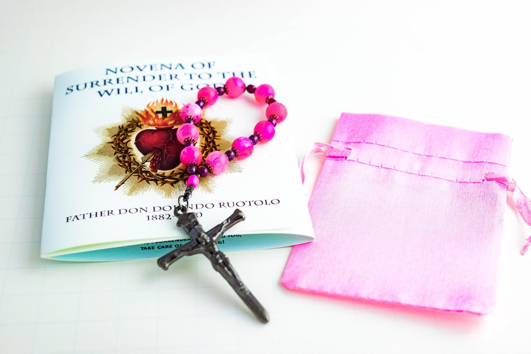 Surrender Novena Chaplet | Fuchsia Glass Prayer Beads, Gunmetal ...