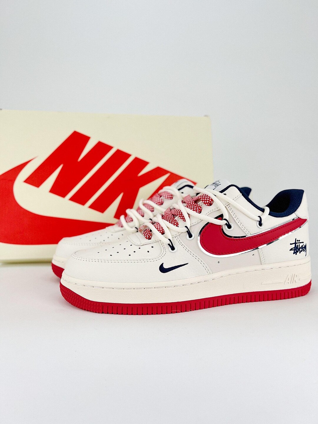 Custom Air Force 1 Custom Nike Shoes Custom Sneakers White Red Combo ...