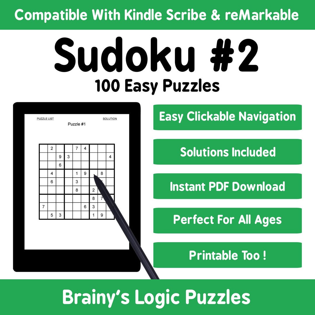 100 Easy Sudoku Puzzles #2: Interactive PDF (kindle Scribe & Remarkable ...