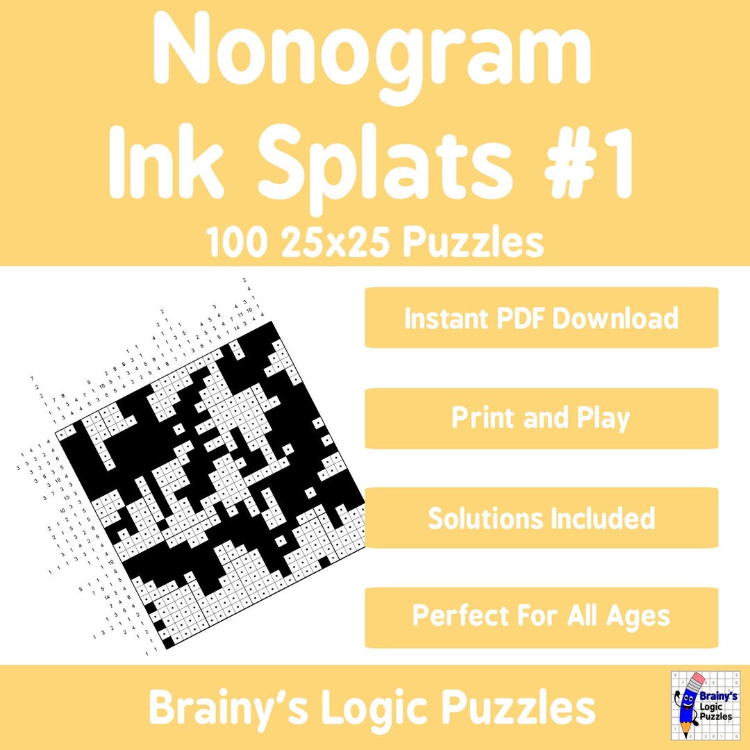Nonogram Ink Splats 100 25x25 Puzzles Volume #1 With Solutions Digital ...