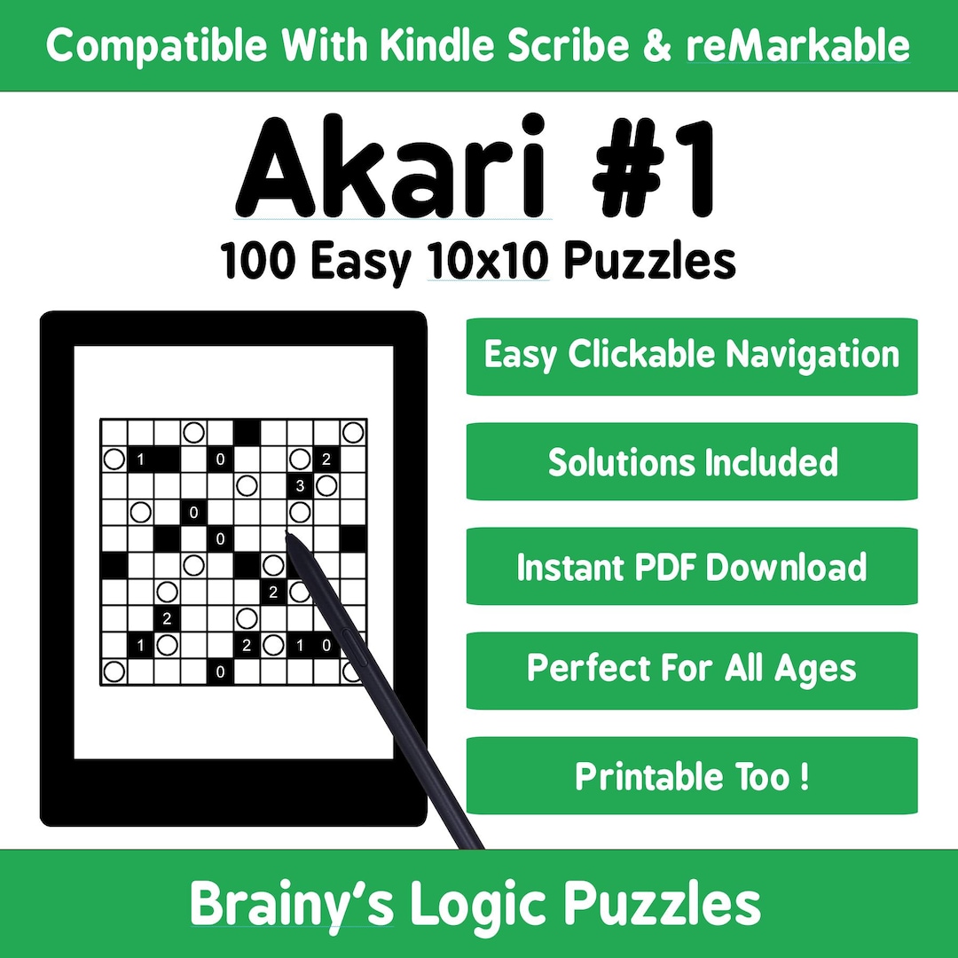 100 Easy Akari 10x10 Puzzles V1 Kindle Scribe and Remarkable ...