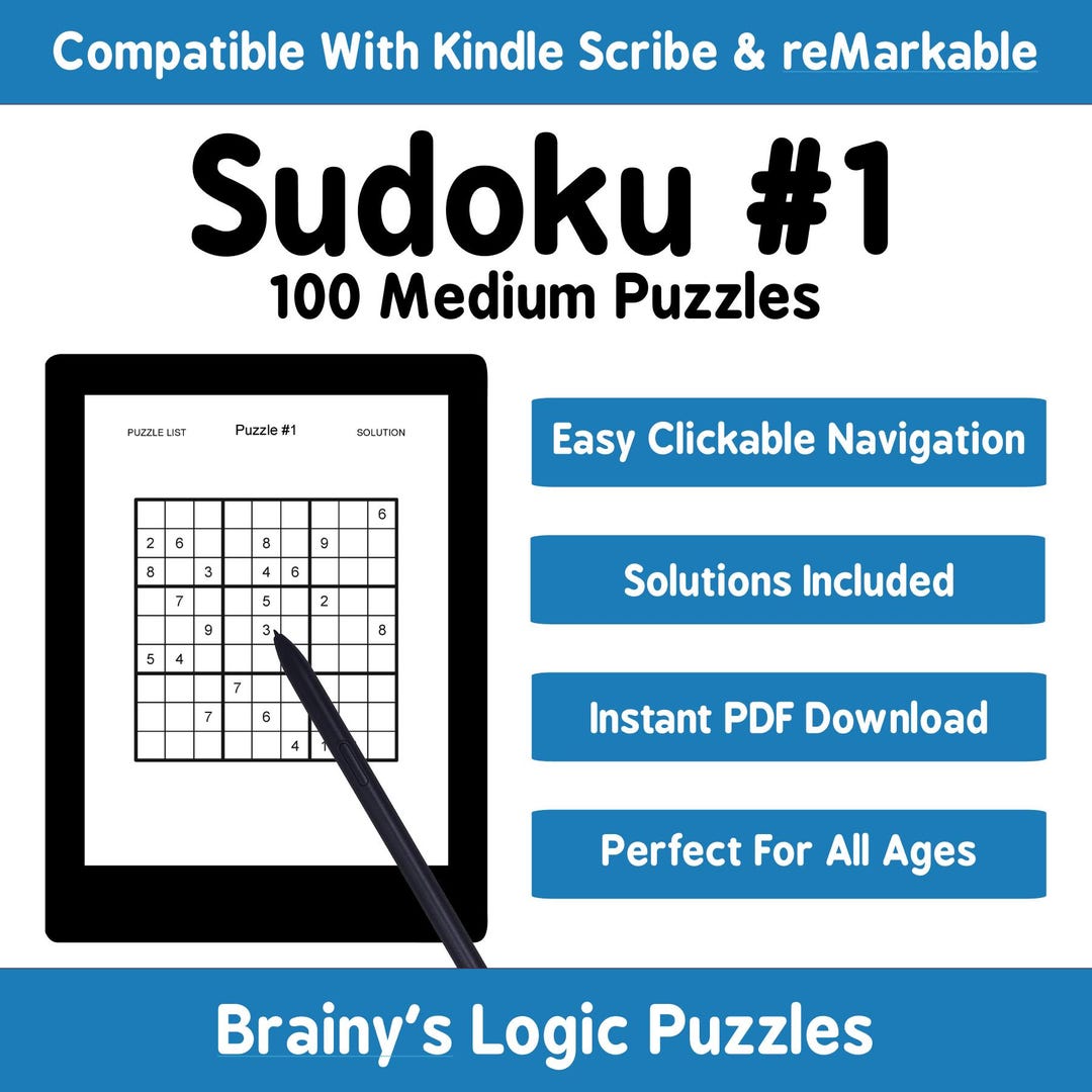 100 Medium Sudoku Puzzles With Solutions: Kindle Scribe & Remarkable ...