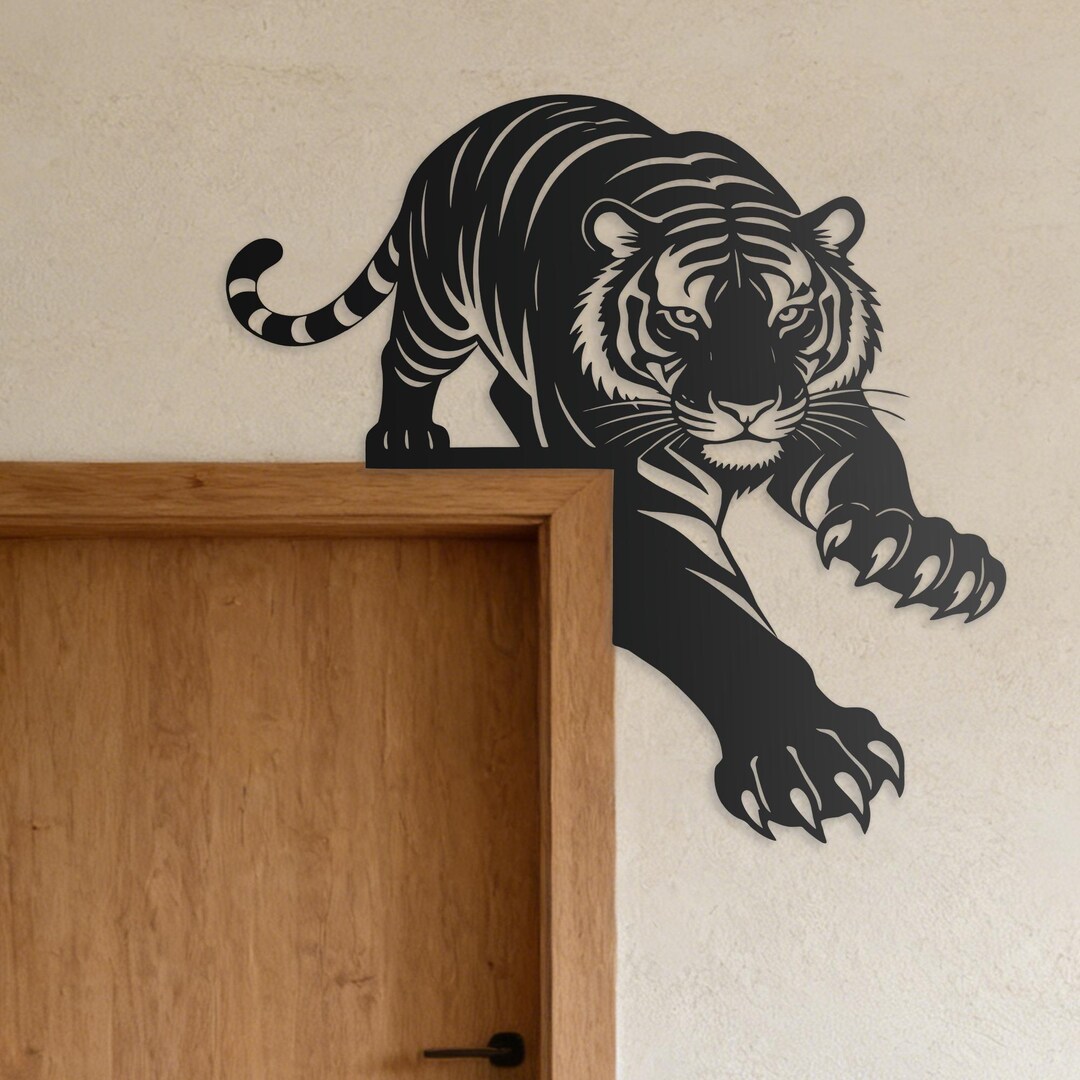 Door-top Leaning Tiger,predator-themed,striped Texture Design Metal ...