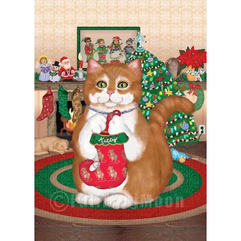 Kitty's Christmas Stocking Mini Print - Etsy