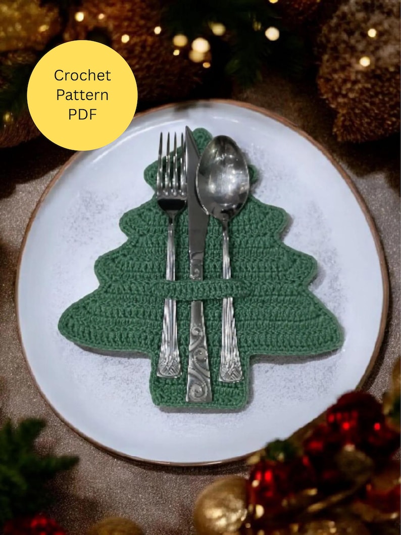 Crochet Christmas Cutlery Holder Pattern PDF • Silverware Pocket ...
