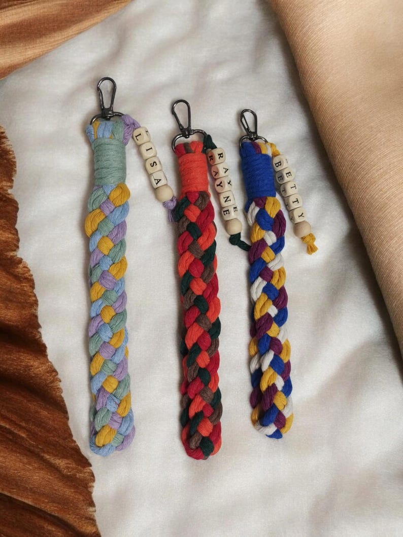 Name Keychain, Macrame Name Keychain, Macrame Keychain, Colorful ...