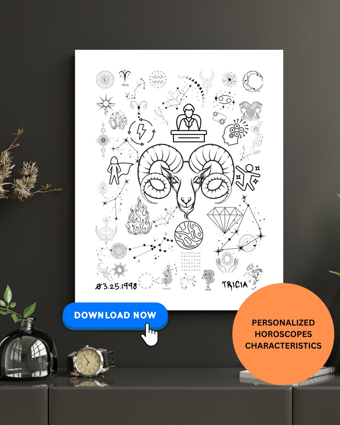 Custom Zodiac Astrology Poster: Personalized Birthday Gift (digital ...