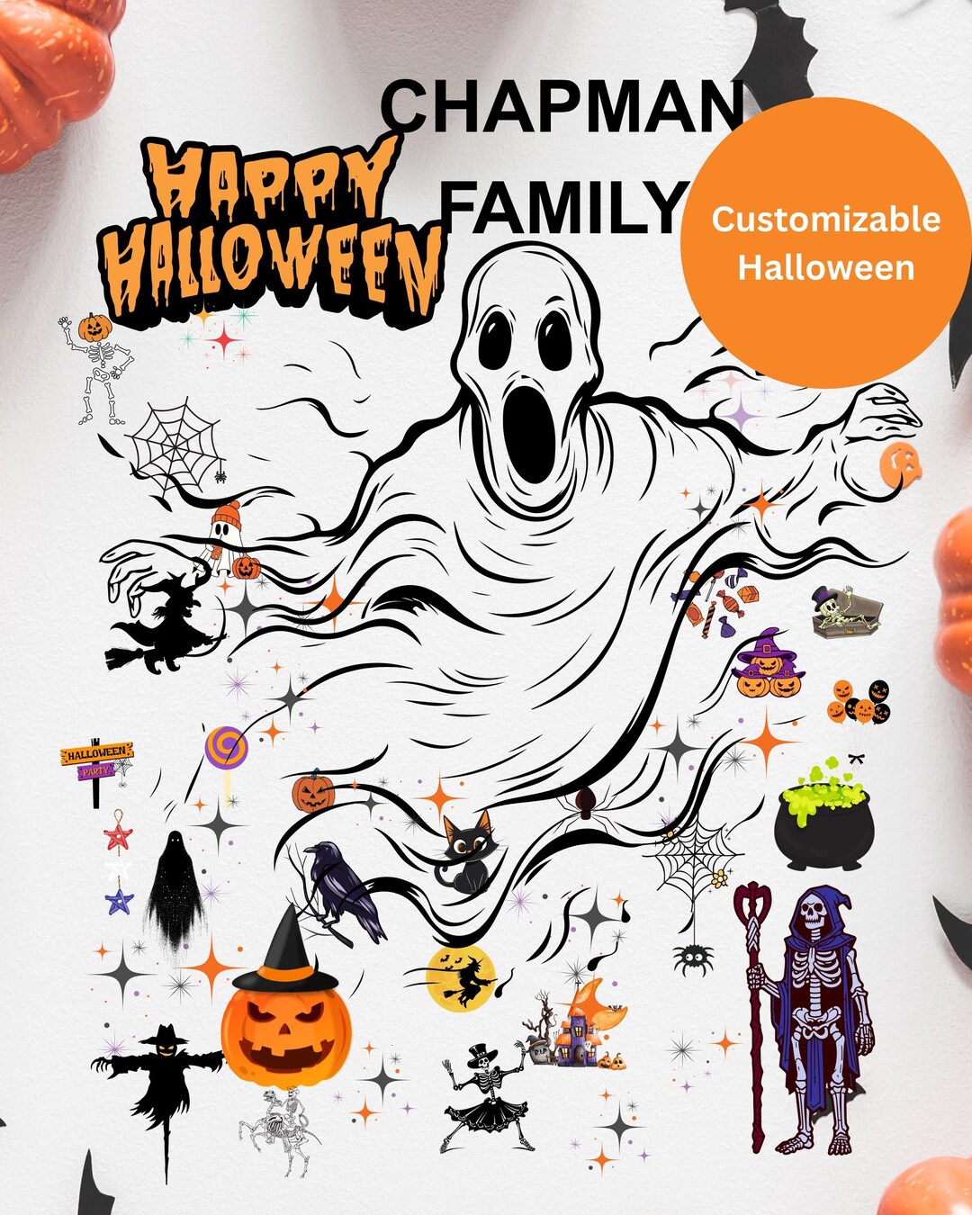 Personalized Ghost Family Halloween Print: Spooky Season Decor (PNG ...