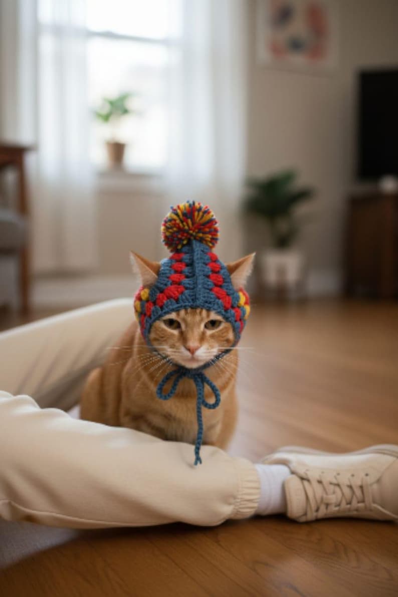 Granny Square Cat Hat Crochet Pattern, Square Cat Bonnet, Cat Ear Hat ...