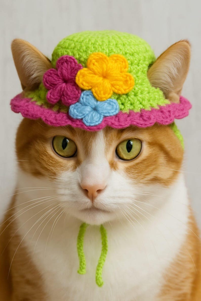 Crochet Cat Hat Pattern PDF – Easy Pet Beanie Costume, Cute Kitty Hat ...