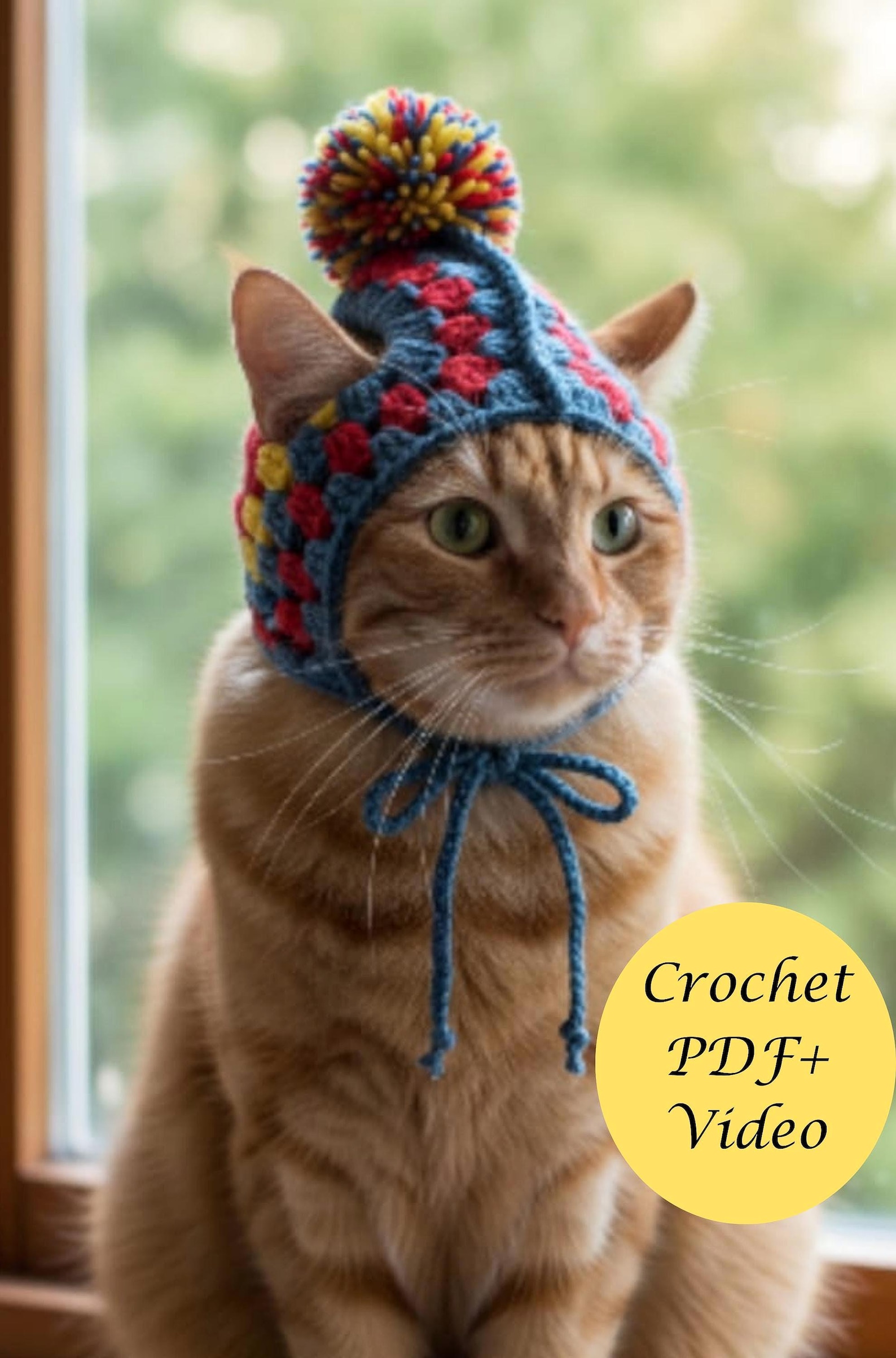 Granny Square Cat Hat Crochet Pattern, Square Cat Bonnet, Cat Ear Hat ...
