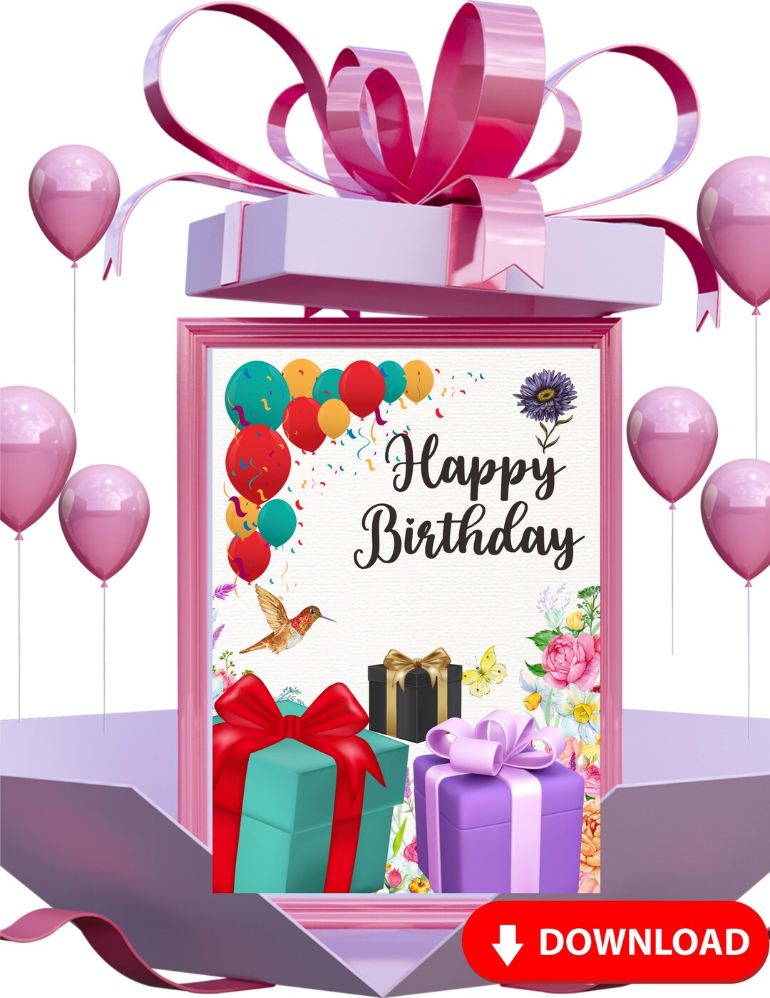 Colorful Birthday Card Printable | 5x7” Happy Birthday Digital Download ...