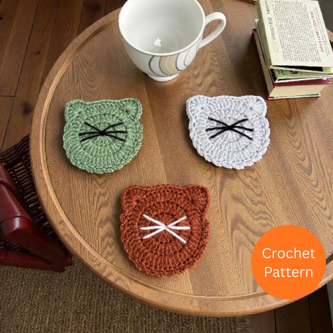 Kitty Crochet Cat Coaster Pattern PDF With QR Video • Cat Mug Rug ...