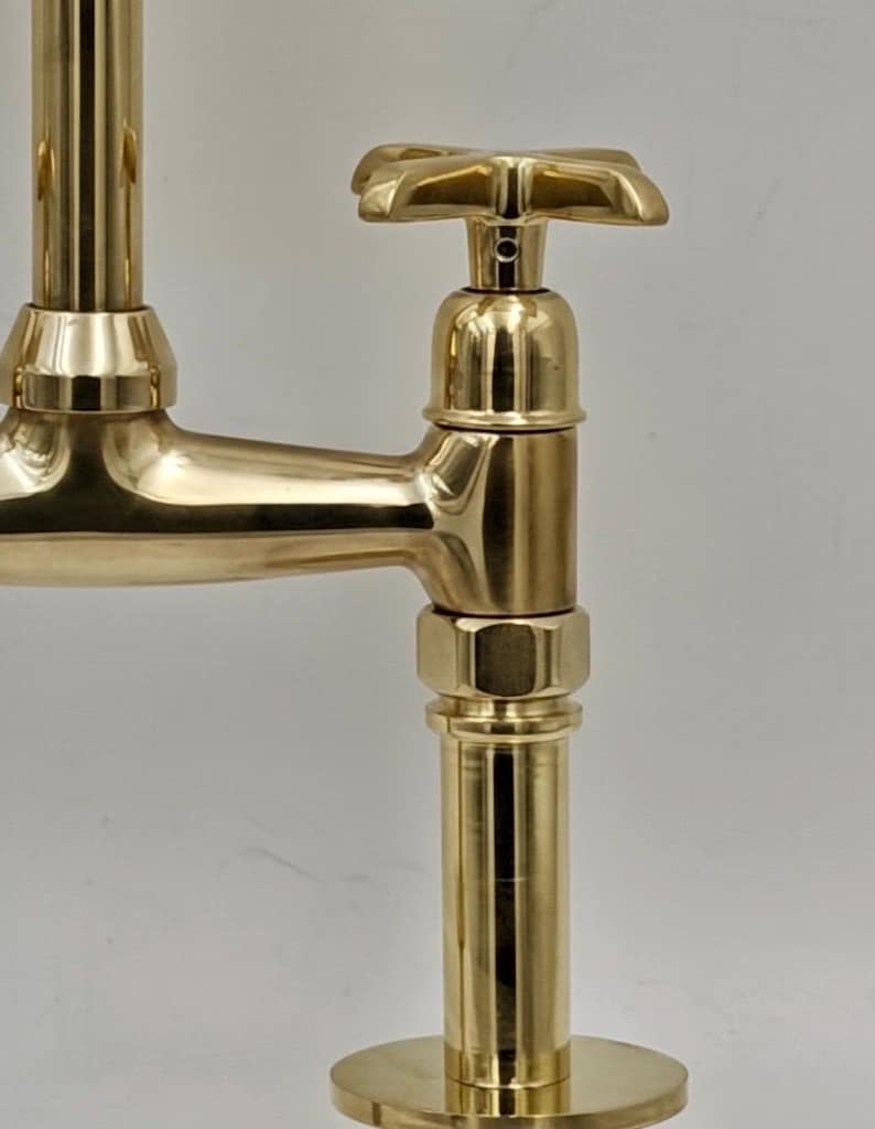 Unlacquered Solid Brass Bridge Faucet 8” With Side Sprayer– Handmade ...