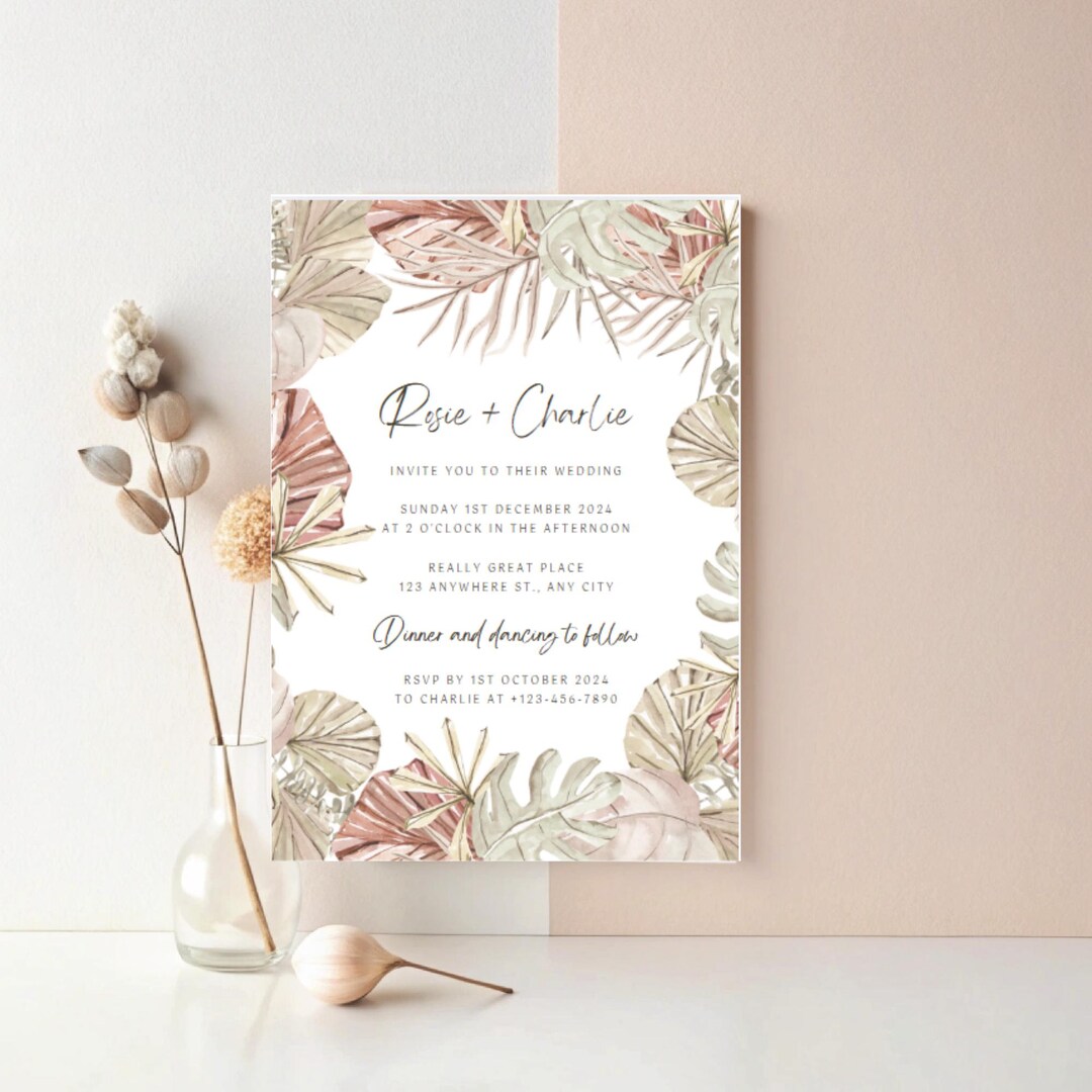 Boho Flower Wedding Invitation Template - Etsy