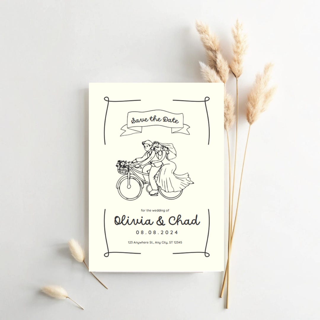 Simple Drawing of Couple Wedding Invitation Template - Etsy