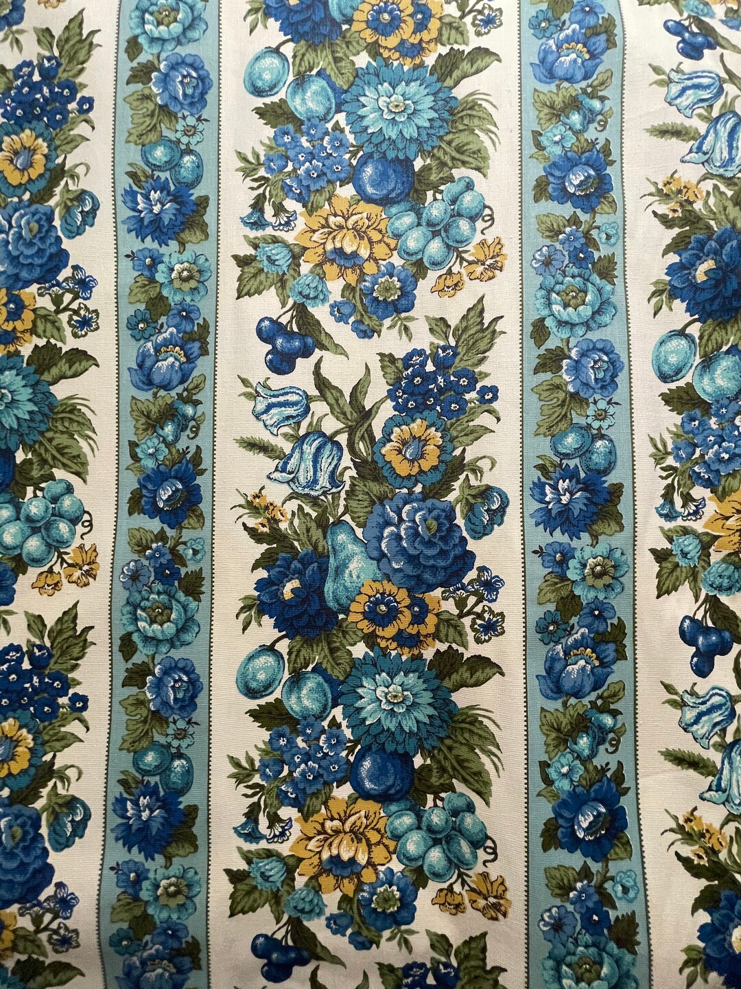 Waverly Fruit & Floral Ribbon Stripe "scarborough" Cobalt Blue, Teal ...