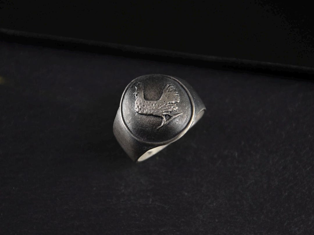 Ancient Greek Shield Silver Ring With Rooster Symbol - Oxidized Men's ...