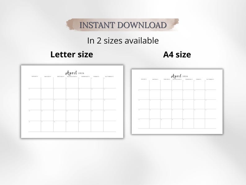 2026 Monthly Calendar Printable, Minimalist Landscape, A4 Letter Size ...