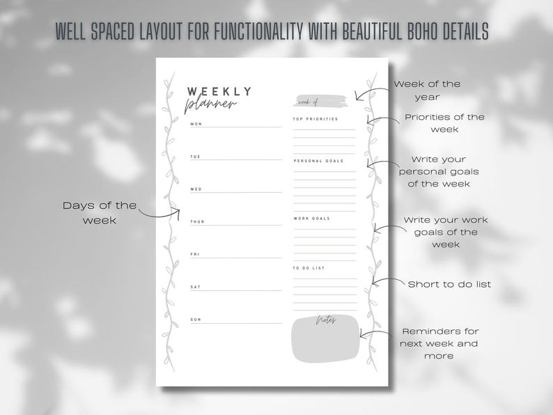 Boho Weekly Planner Printable: Task List PDF (digital Download) - Etsy