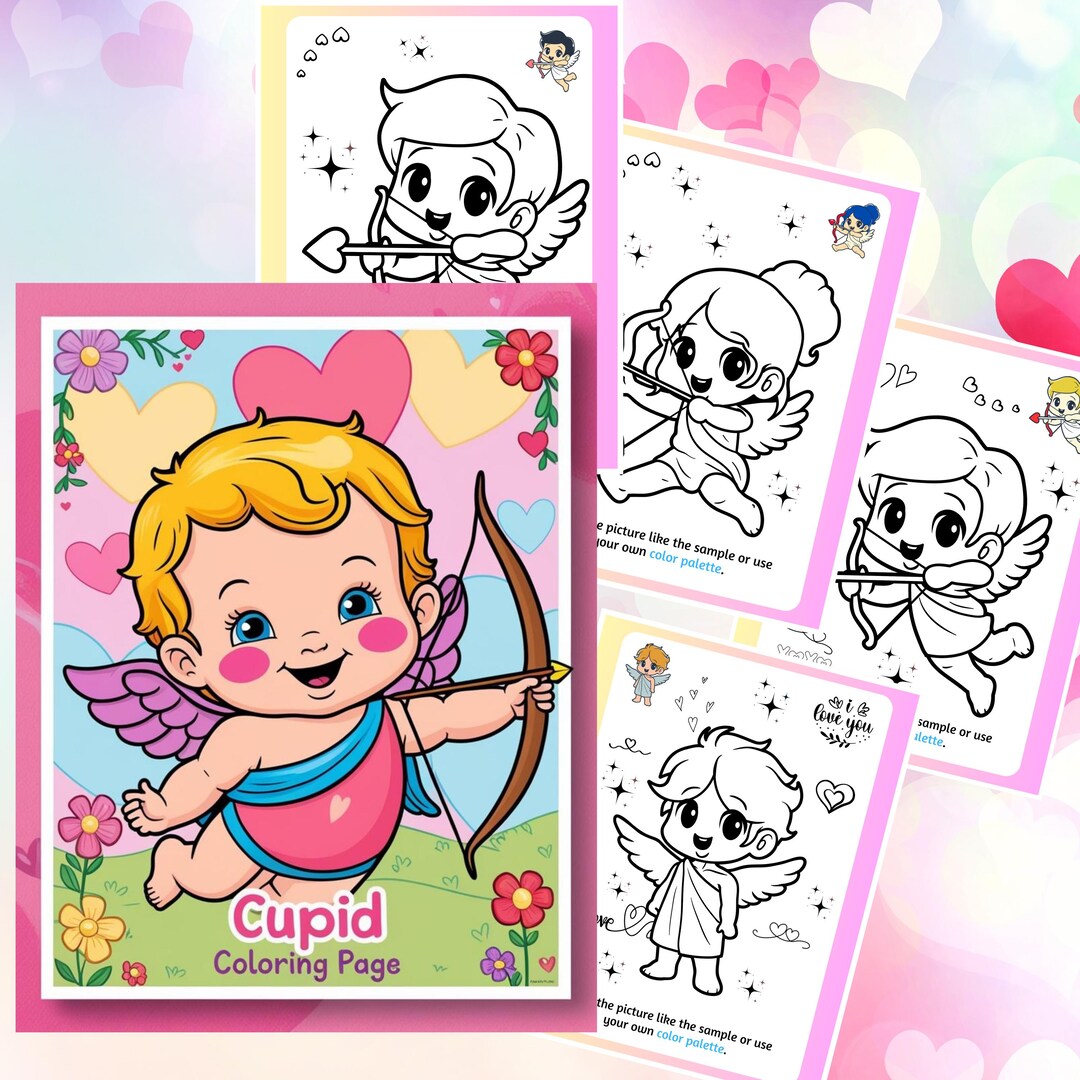 Cute Cupid Coloring Pages - Valentine's Day Coloring Book for Kids ...