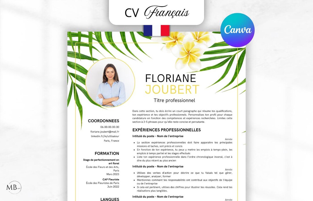Customizable Floral Resume Template Canva With Cover Letter ...