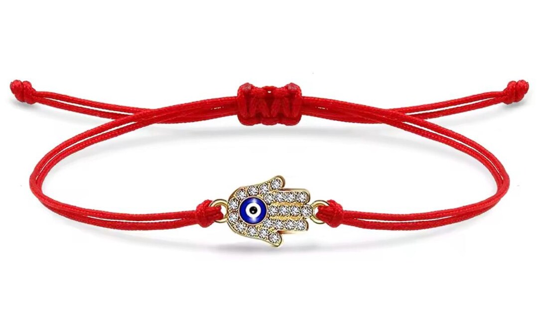 Hamsa Hand Red String Bracelet, 18k Gold Evil Eye Charm - Etsy