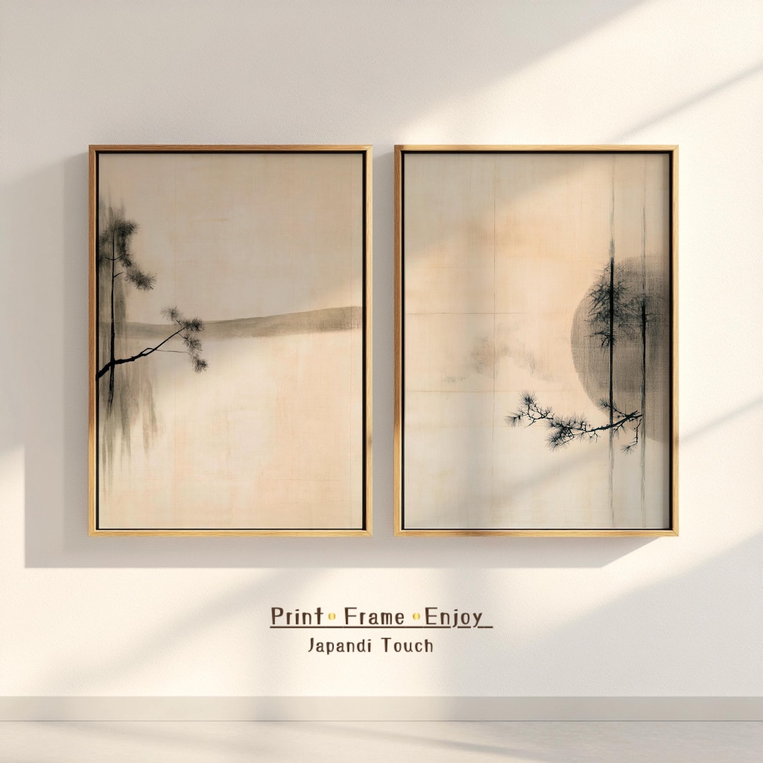 Set of 2 Minimalist Tree Branch Prints | Japandi Digital Wall Art ...