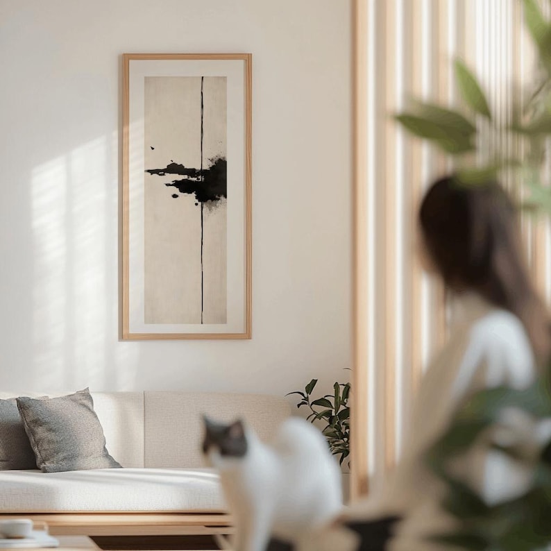 Long Narrow Japandi Wall Art | Japanese Ink Digital Print | Modern Japanese Artwork for ...