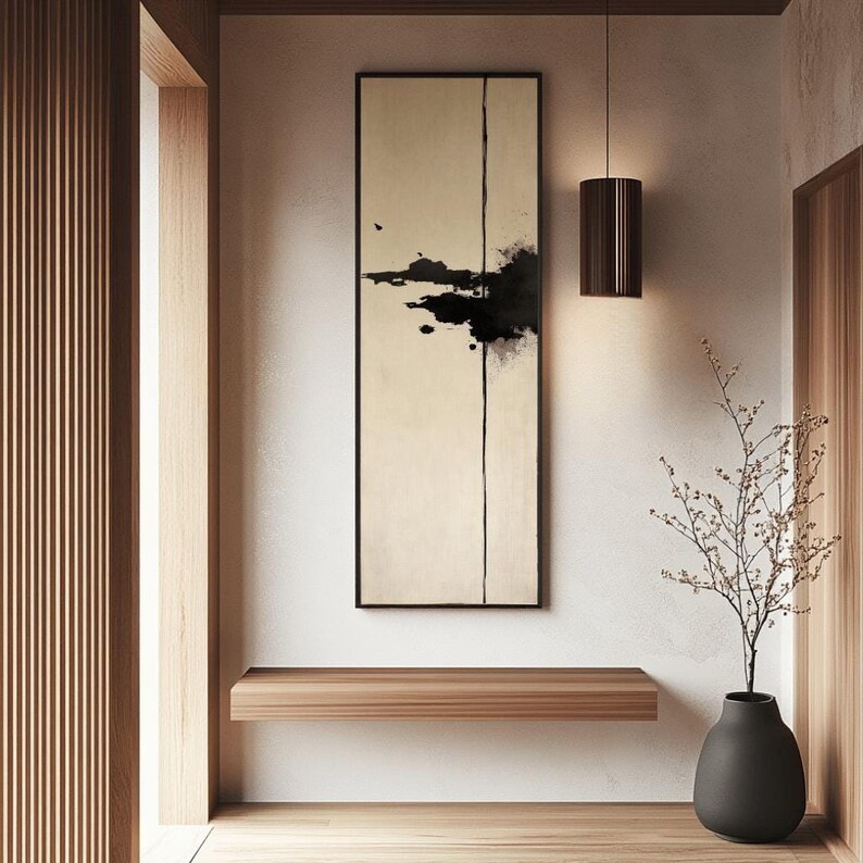 Long Narrow Japandi Wall Art | Japanese Ink Digital Print | Modern Japanese Artwork for ...