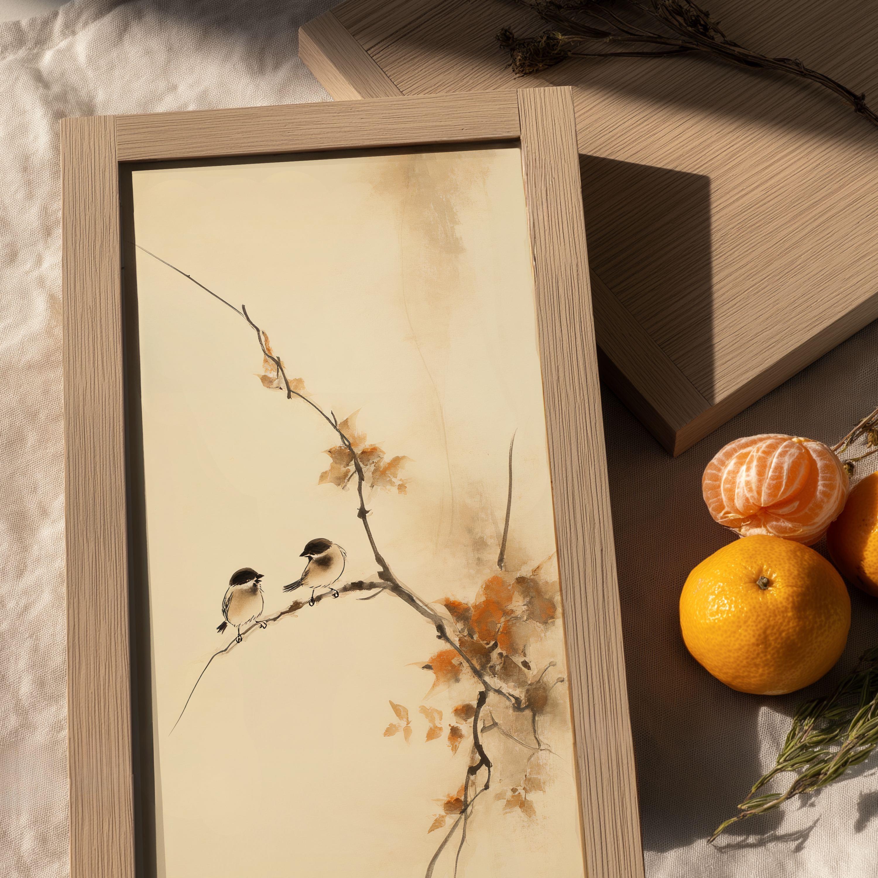 Japandi Wall Art | Tall Narrow Bird Print for Hallway or Fall Decor ...