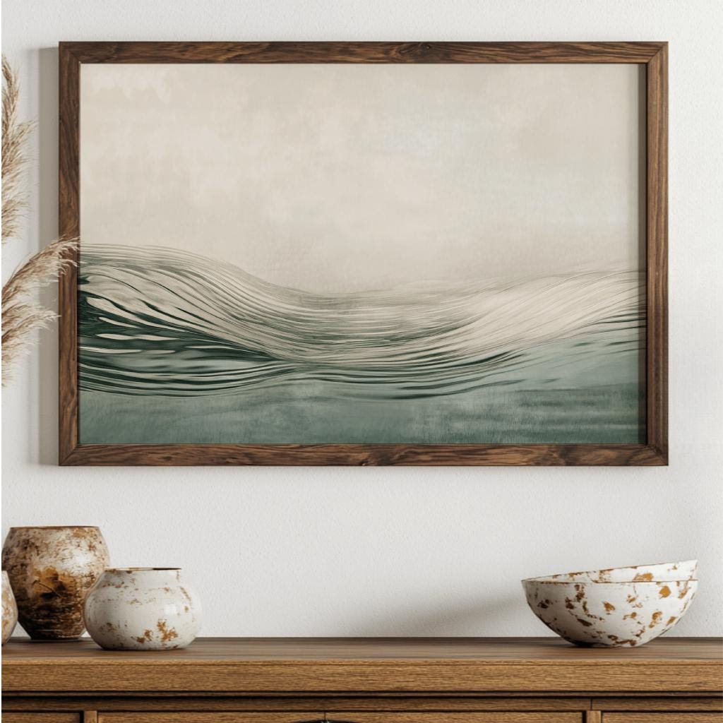 Sage Green Japandi Wall Art | Wabi Sabi Art for Above Bed | Digital Coastal Artwork Perfect for ...