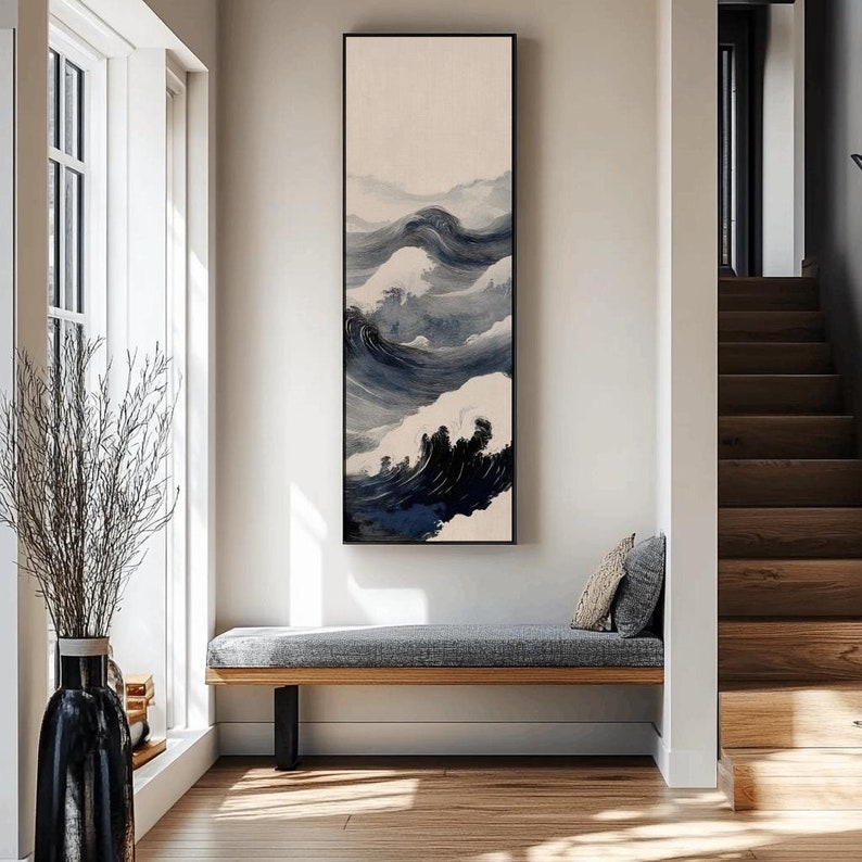 Japandi Great Wave Wall Art - Japanese Narrow Print (digital Download ...