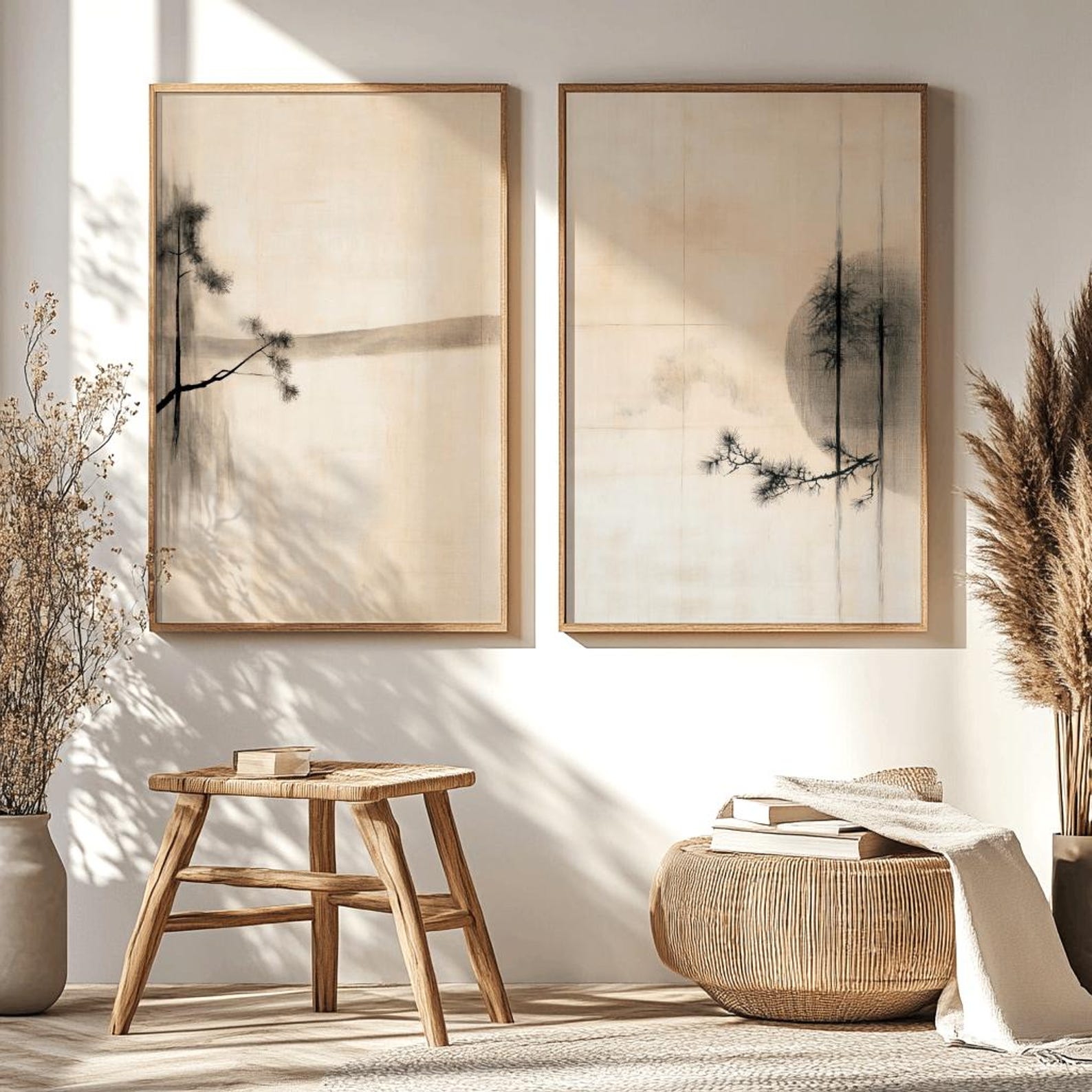 Set of 2 Minimalist Tree Branch Prints | Japandi Digital Wall Art ...