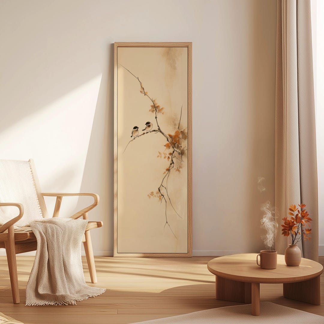 Japandi Wall Art | Tall Narrow Bird Print for Hallway or Fall Decor ...